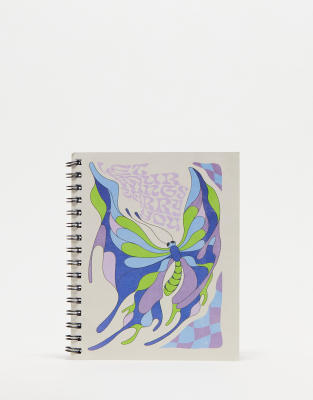 TYPO - Carnet de notes A5 avec inscription et motif papillon | ASOS