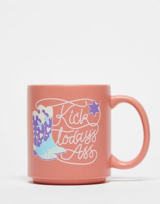Typo mug with 'kick todays ass' slogal in coral | ASOS