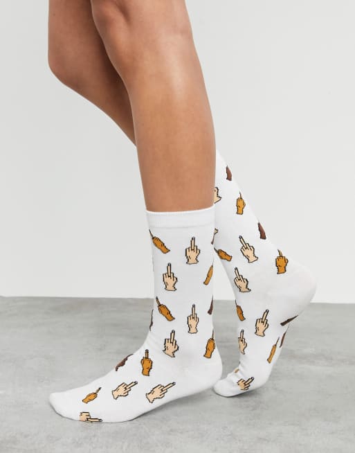 Typo socks with middle finger motif in white | ASOS
