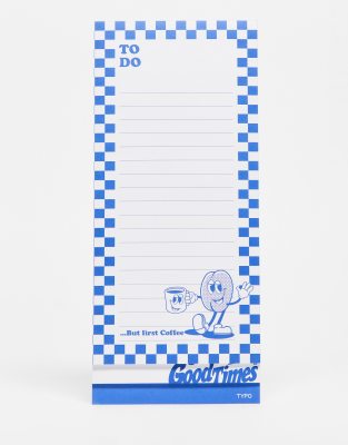 Typo to do list with 'but first coffee' slogan in blue checkerboard | ASOS