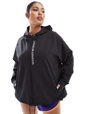 Under Armour Plus woven full zip jacket in black | ASOS