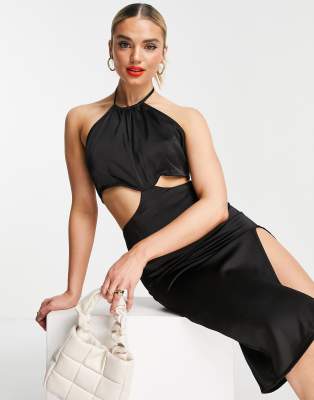 Unique21 cut out split midi dress in black | ASOS