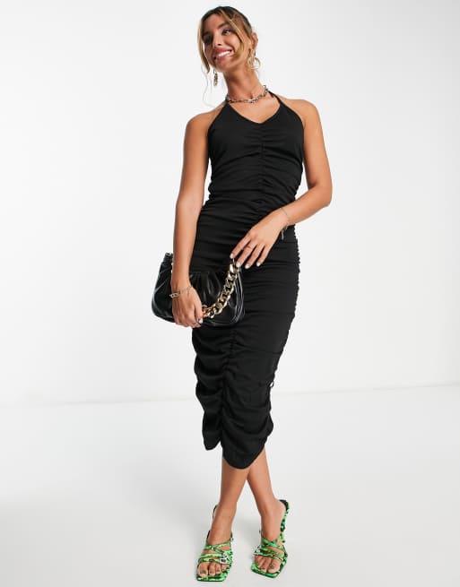 Unique21 Gerafftes Midikleid In Schwarz Asos