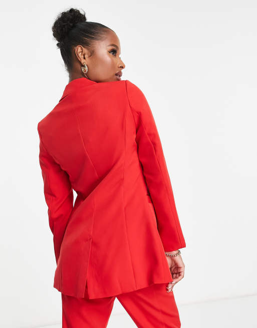 Unique21 Petite longline blazer in red (part of a set) | ASOS