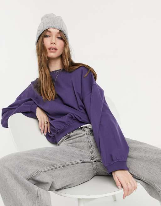 Urban Bliss balloon sleeve sweatshirt in navy | ASOS