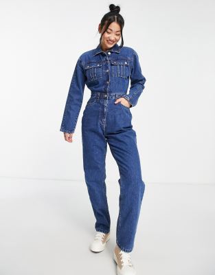 Urban Bliss denim boiler suit in mid wash | ASOS