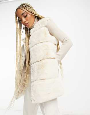 Urban Code – Longline-Gilet aus Kunstpelz in Creme mit Bahnen aus ...
