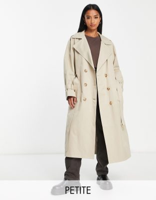 Urban Code Petite longline oversized trench coat in beige | ASOS