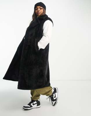 Urban Code Plus faux-fur longline vest with faux leather panels in ...