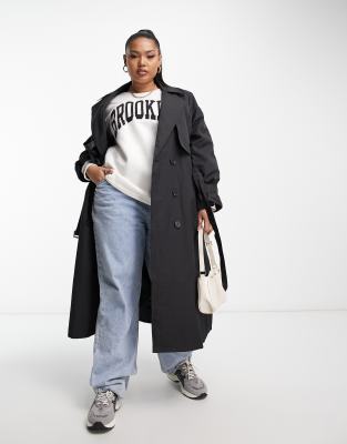 Urban Code Plus longline oversized trench coat in black | ASOS