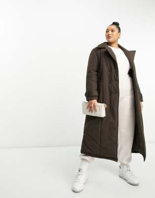 Urban Code Plus padded trench coat in chocolate brown | ASOS