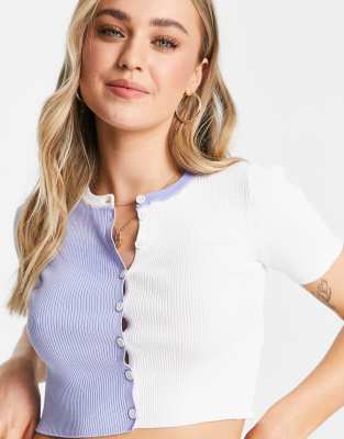 Urban Revivo Color Block Knit Cardigan In Blue And White | ModeSens