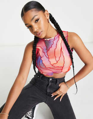 Urban Revivo inside out seam mesh crop top in multi | ASOS