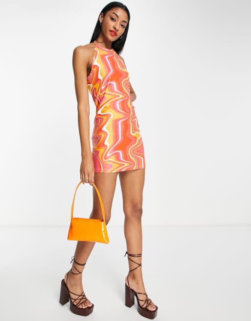 Urban Threads Halterneck Mini Dress In Multi Swirl Print Asos