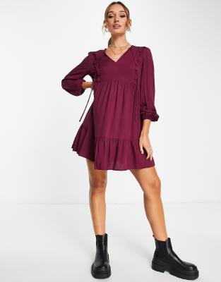 Urban Threads oversized smock dress in deep red | ASOS