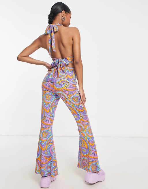 Urban Threads Petite Kick Flare Trousers Co-ord In 70s Swirl Print ASOS | atelier-yuwa.ciao.jp