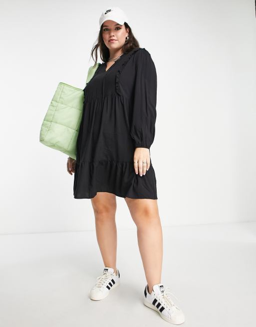 Urban Threads Plus smock mini dress with tie front in black | ASOS
