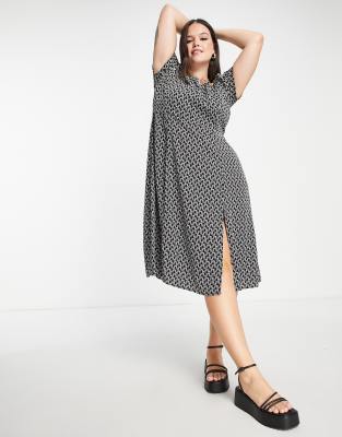 Urban Threads Plus square neck midi dress with slit in floral print | ASOS