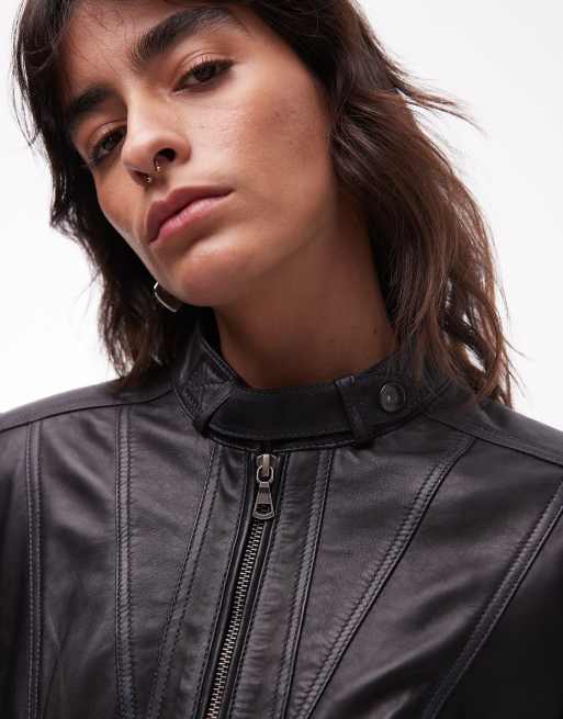 Urbancode contrast seam racer jacket in distressed black | ASOS