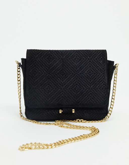 Urbancode cross body bag in weave embossed suede in black | ASOS