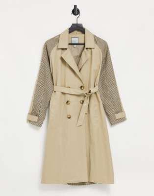 Urbancode Curve Trench Coat With Checked Splicing-white | ModeSens