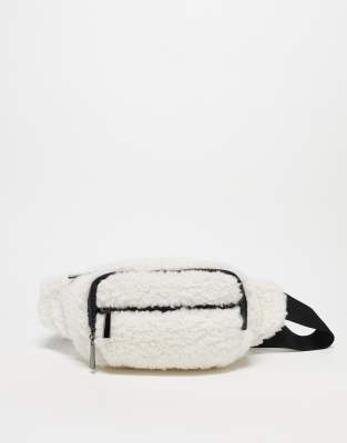 Urbancode faux borg belt bag in off white | ASOS