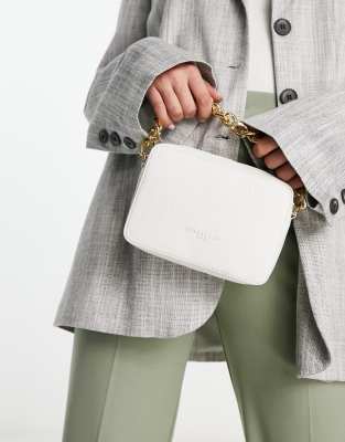 Urbancode leather camera crossbody bag with chain in off white | ASOS
