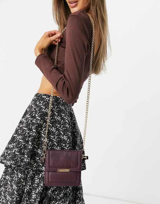 Urbancode leather croc print crossbody bag in berry | ASOS