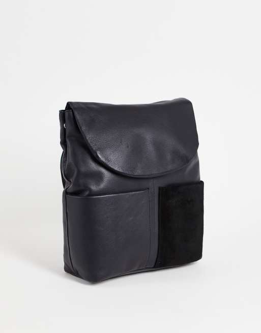 Urbancode leather suede mix pocket detail backpack in black | ASOS