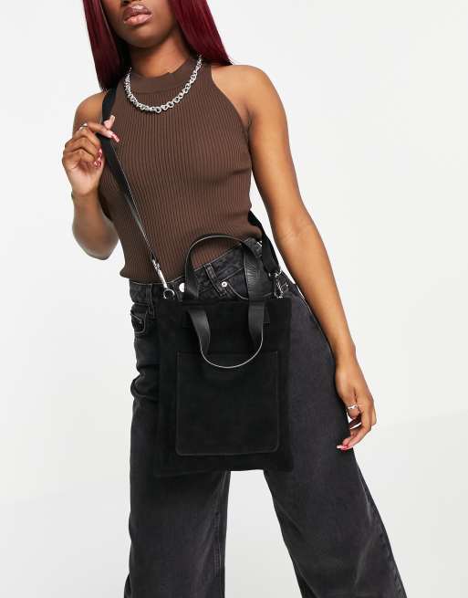 Urbancode suede crossbody tote in black | ASOS