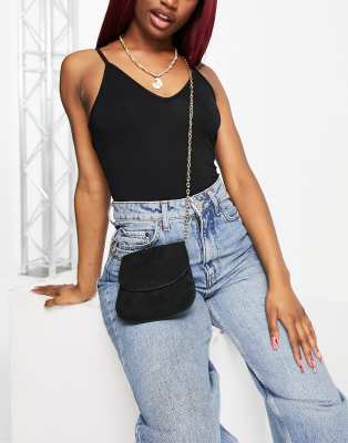 Urbancode suede tuck detail chain crossbody bag in black | ASOS