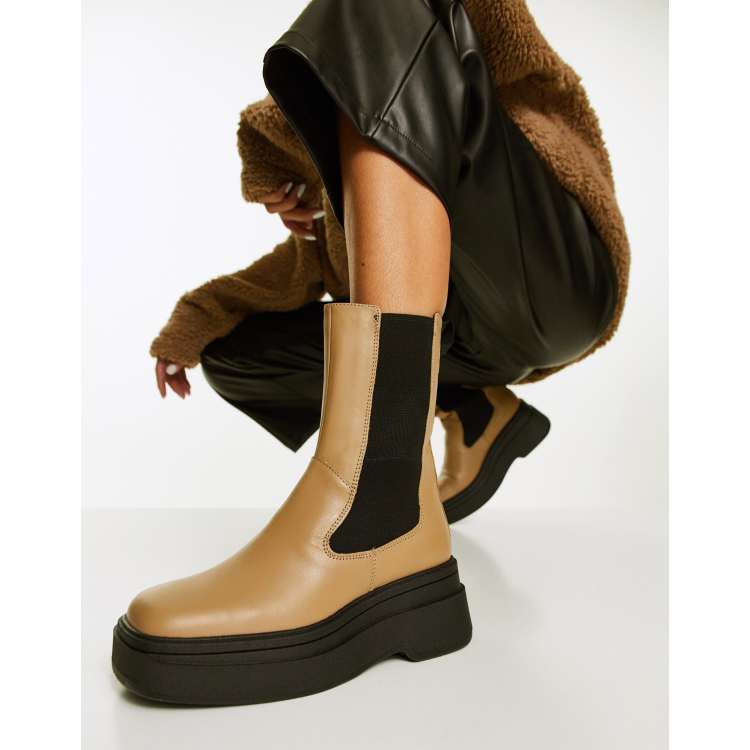 Vagabond Carla elastic side leather flatform chelsea boots in lark ASOS