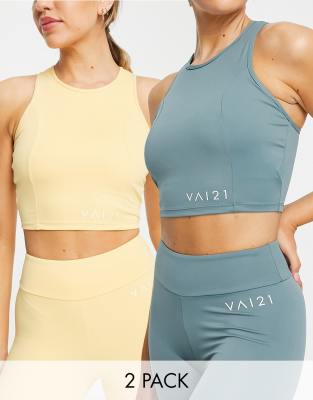 VAI21 2 pack medium support sports bras in teal and yellow | ASOS