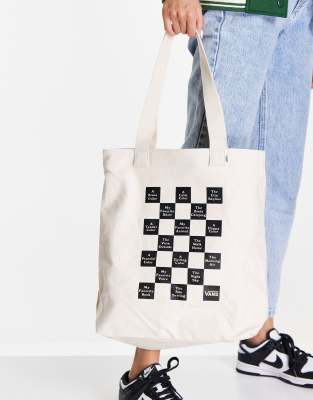 Vans Checkerboard 21 tote bag in off white | ASOS