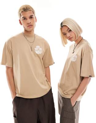 Vans circle logo oversized fit back print t-shirt in tan | ASOS
