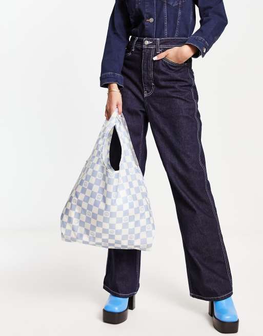 Vans Contortion Checkerboard Tote Bag In White And Blue Asos