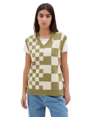 Vans Courtyard checker sweater vest in green olive | ASOS
