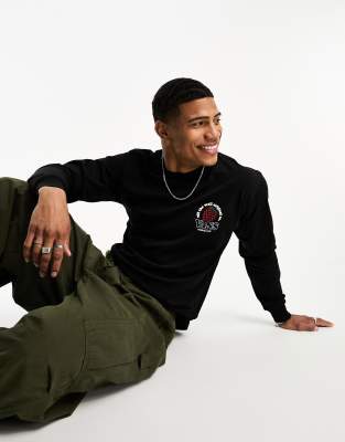 Vans - Grown Authentic - Maglietta a maniche lunghe nera con stampa di ...