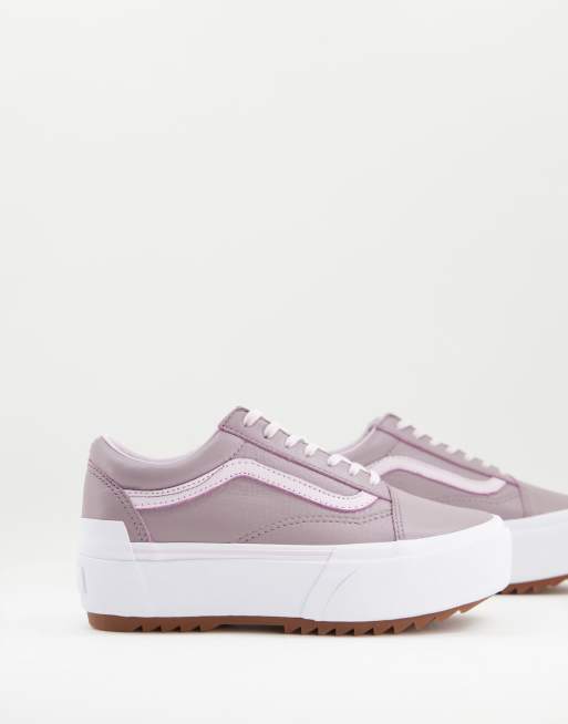 Vans – Old Skool Stacked Tumbled – Lila sneakers i läder med tjock sula ...