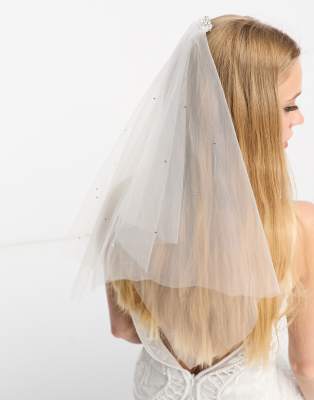 Velo blanco con horquillas para el cabello y adornos de strass ...