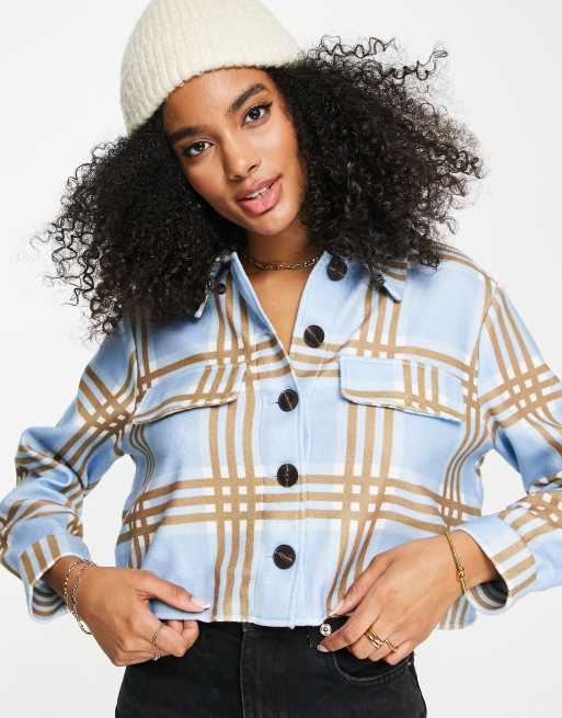 Vero Moda Angeraute Hemdjacke In Blau Mit Braunem Karomuster Asos