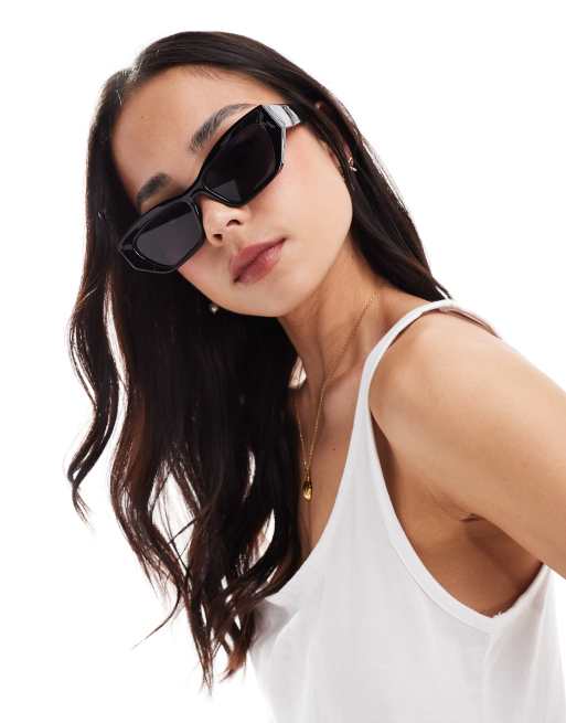 Vero Moda angular cat eye sunglasses in black | ASOS