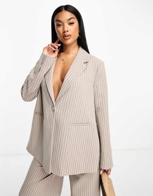 Vero Moda Aware Blazer Densemble Oversize à Fines Rayures Taupe