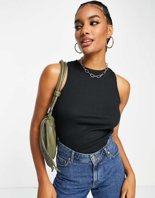 Vero Moda Aware cotton ribbed high neck vest in black | ASOS