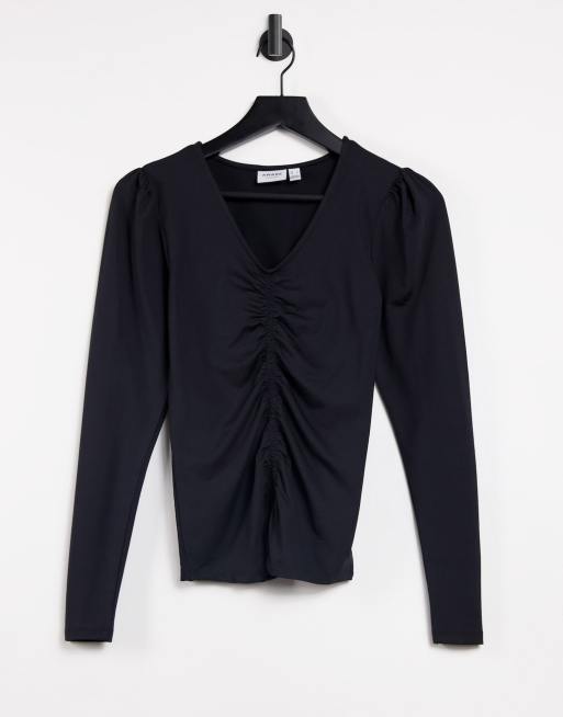 Vero Moda Aware Long Sleeve Top With Ruched Front In Black Asos