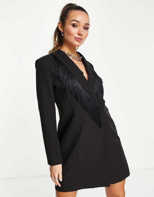 Vero Moda Blazer Kleid In Schwarz Mit Fransen Asos
