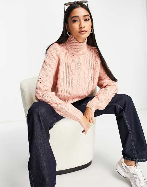 Vero Moda cable knit sweater in pink | ASOS