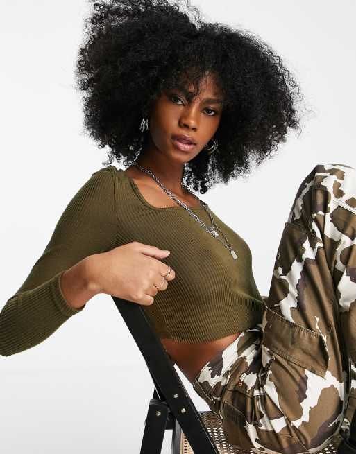 Vero Moda Crop Top à Encolure Carrée Kaki Asos