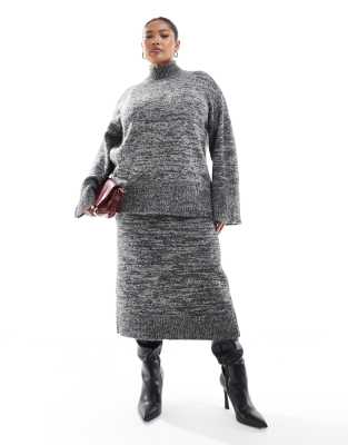 Vero Moda Curve - Jupe d'ensemble mi-longue en maille - Noir et blanc chiné | ASOS