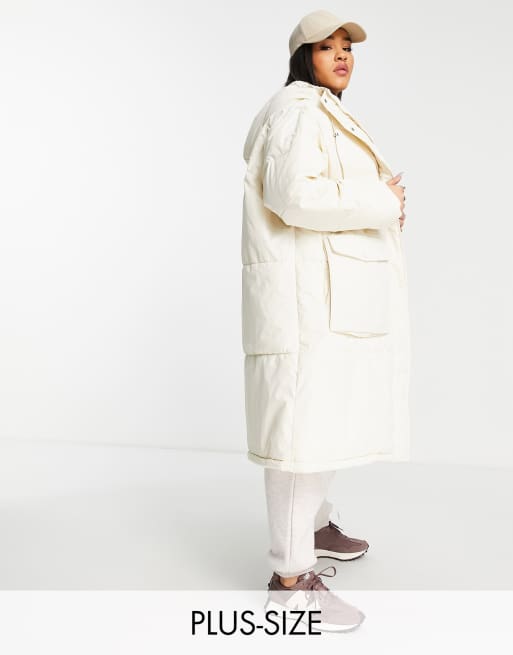 Vero Moda Curve Lang Geschnittener Wattierte Mantel In Creme Mit
